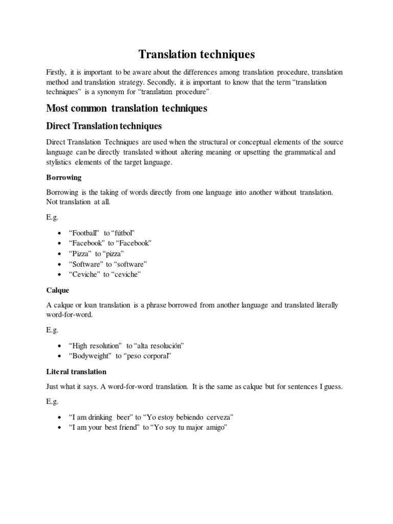 Translation Techniques - 1st Homework | PDF | Translations | Symbols