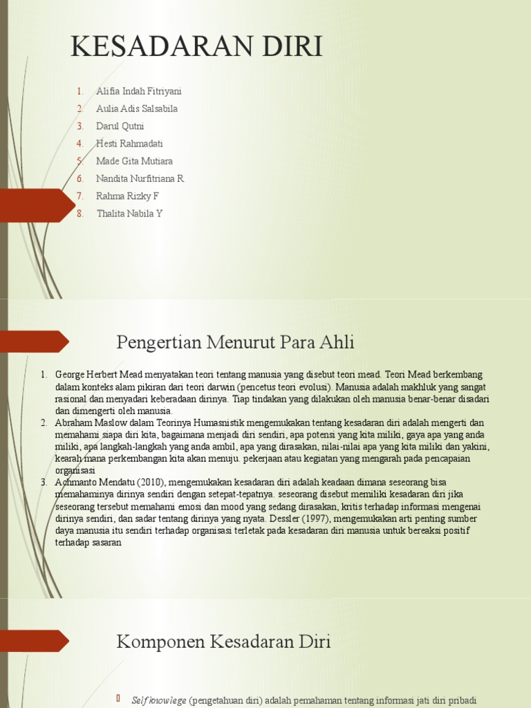 KESADARAN DIRI Kelompok 3 | PDF | Pengembangan Diri | Sains & Matematika