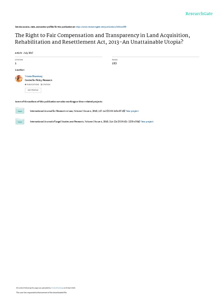 The Right To Fair Compensation and Transparency in Land Acquisition ...