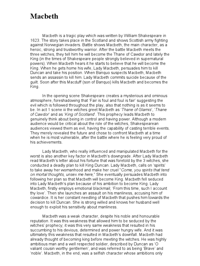 Macbeth Course Work | PDF | Macbeth | Shakespearean Tragedies