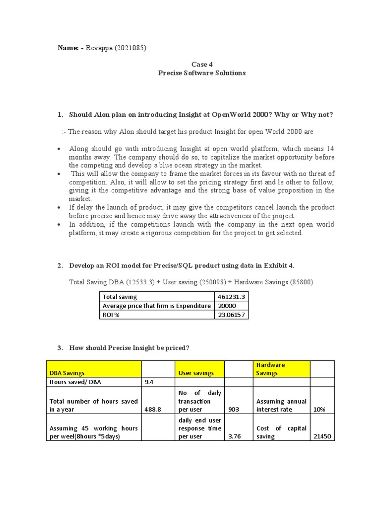 Case 4 Precise Software Solutions: Name: - Revappa (2021085) | PDF | Sales | Competitive Advantage