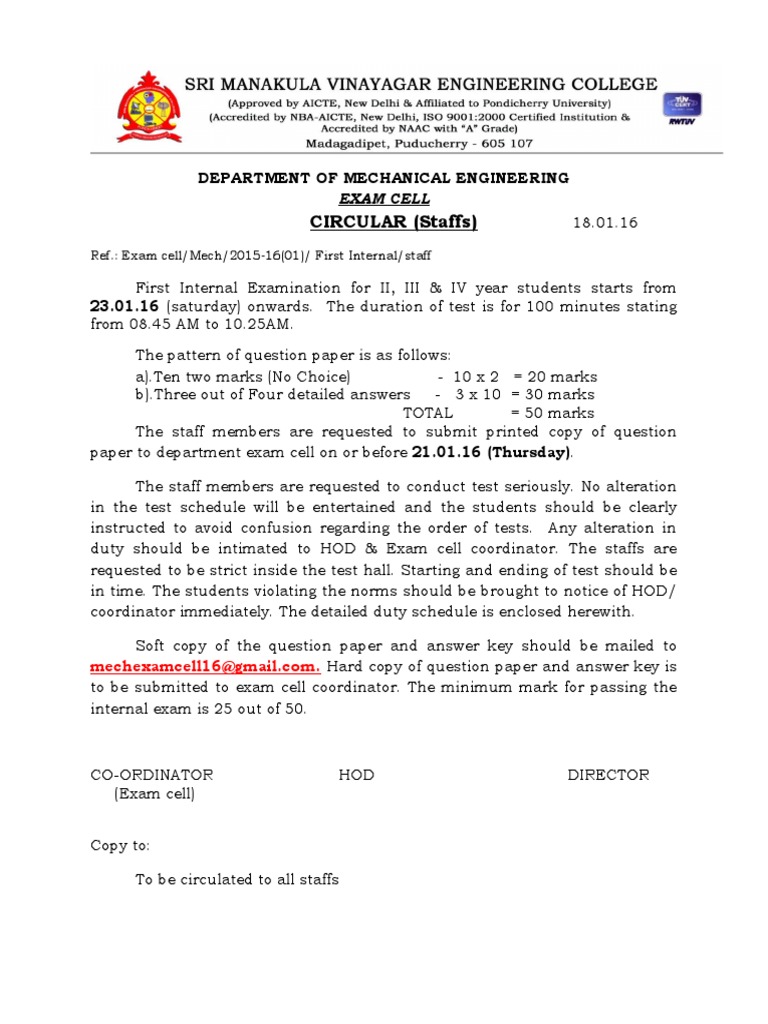 First Internal Circular For Staff - JANUARY | PDF