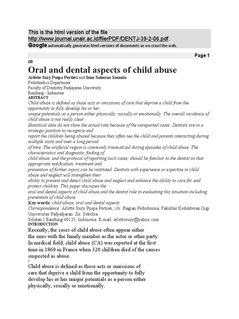 Oral and Dental Aspects of Child Abuse: Google | PDF | Child Neglect ...