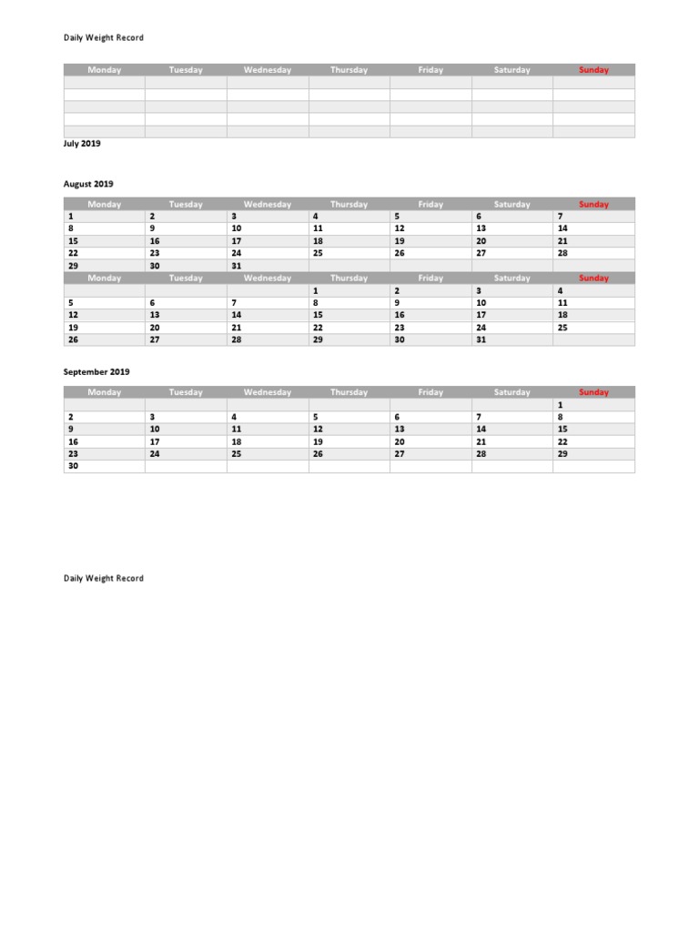 Daily Weight Record | PDF | Sports