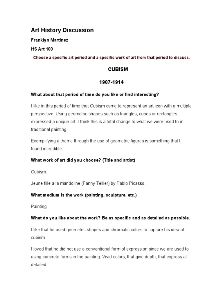 Art History Discussion | PDF | Cubism | Pablo Picasso