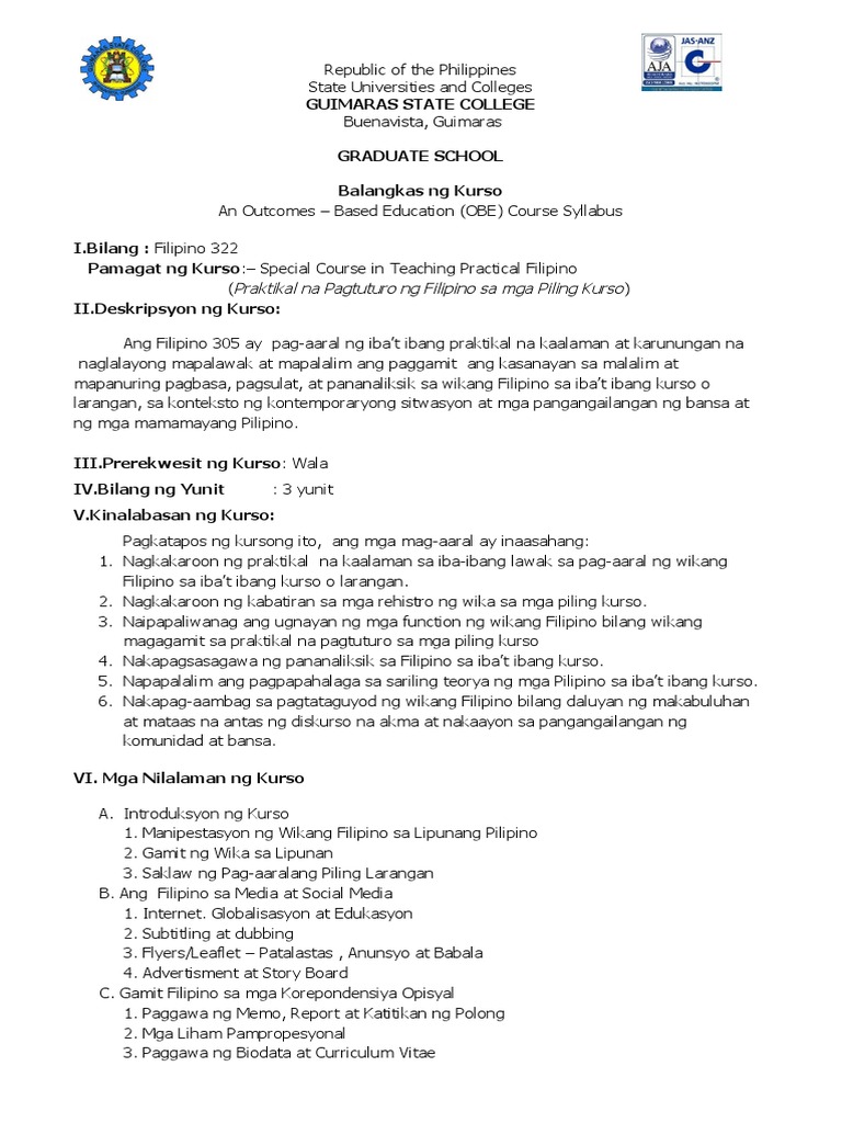 Special Course Balangkas NG Kurso | PDF