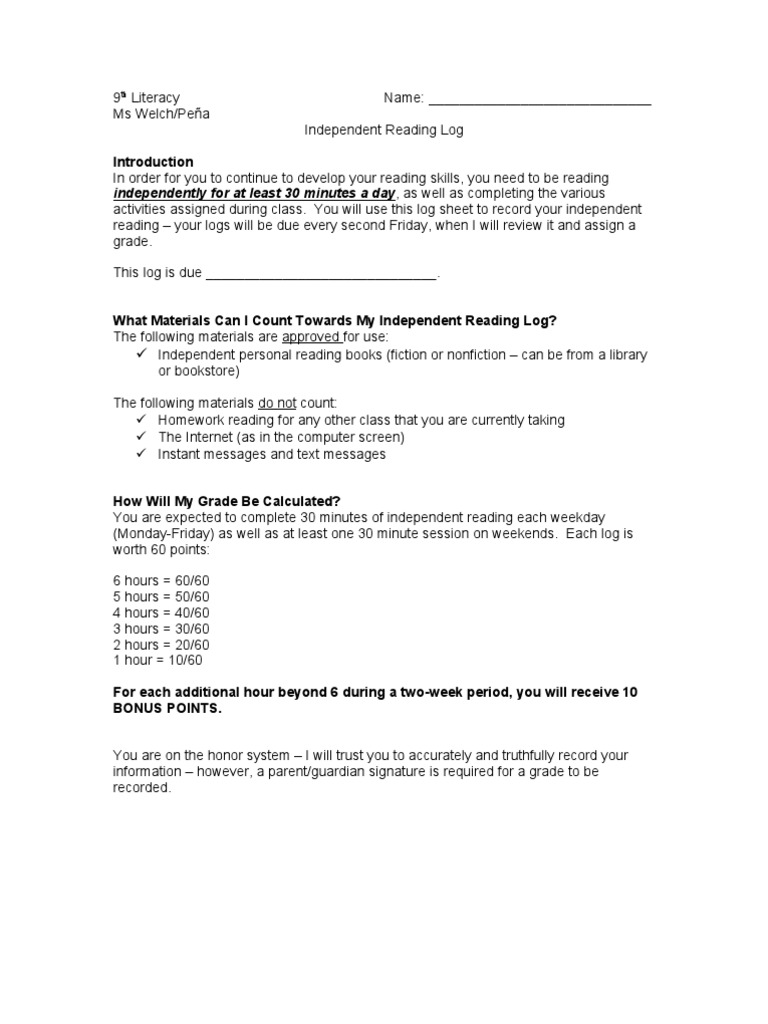 Ind Reading Log Sem 1 | PDF | Career & Growth