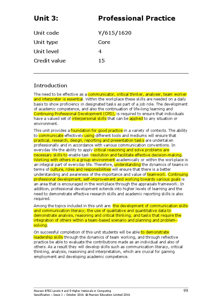 Unit 3 - Professional Practice | PDF | Evaluation | Competence (Human ...