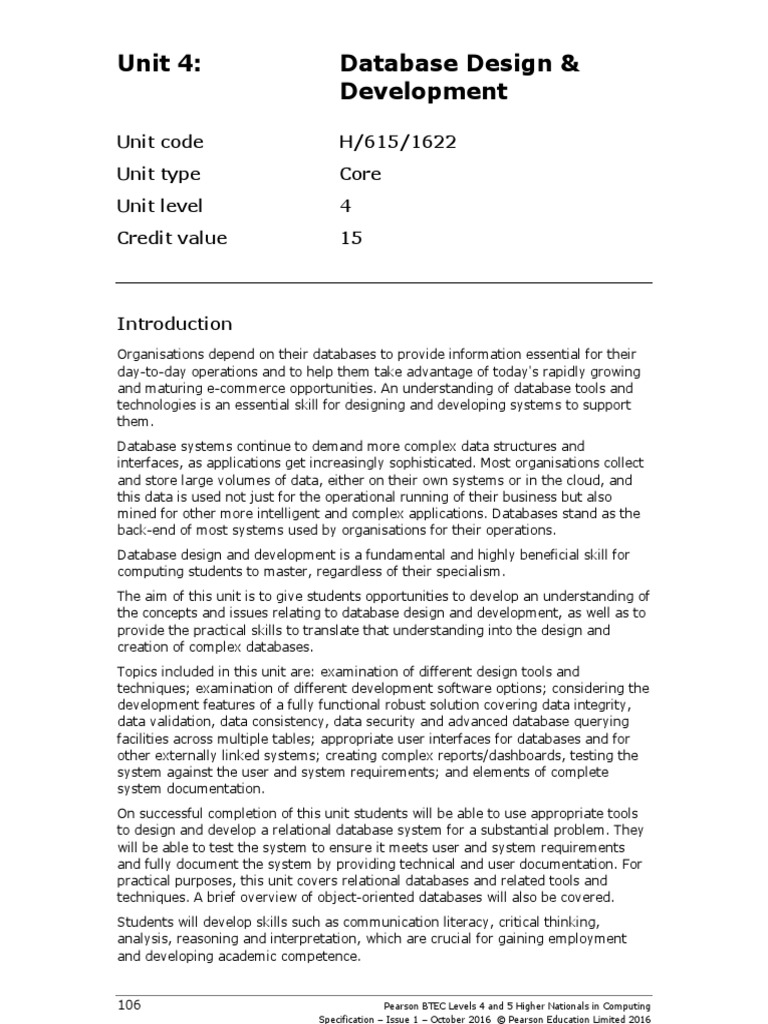 Unit 4 - Database Design and Development | PDF | Relational Database | Databases