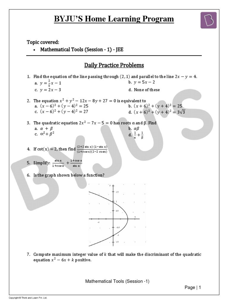 BYJU'S Home Learning Program: Daily Practice Problems | PDF | Quadratic ...