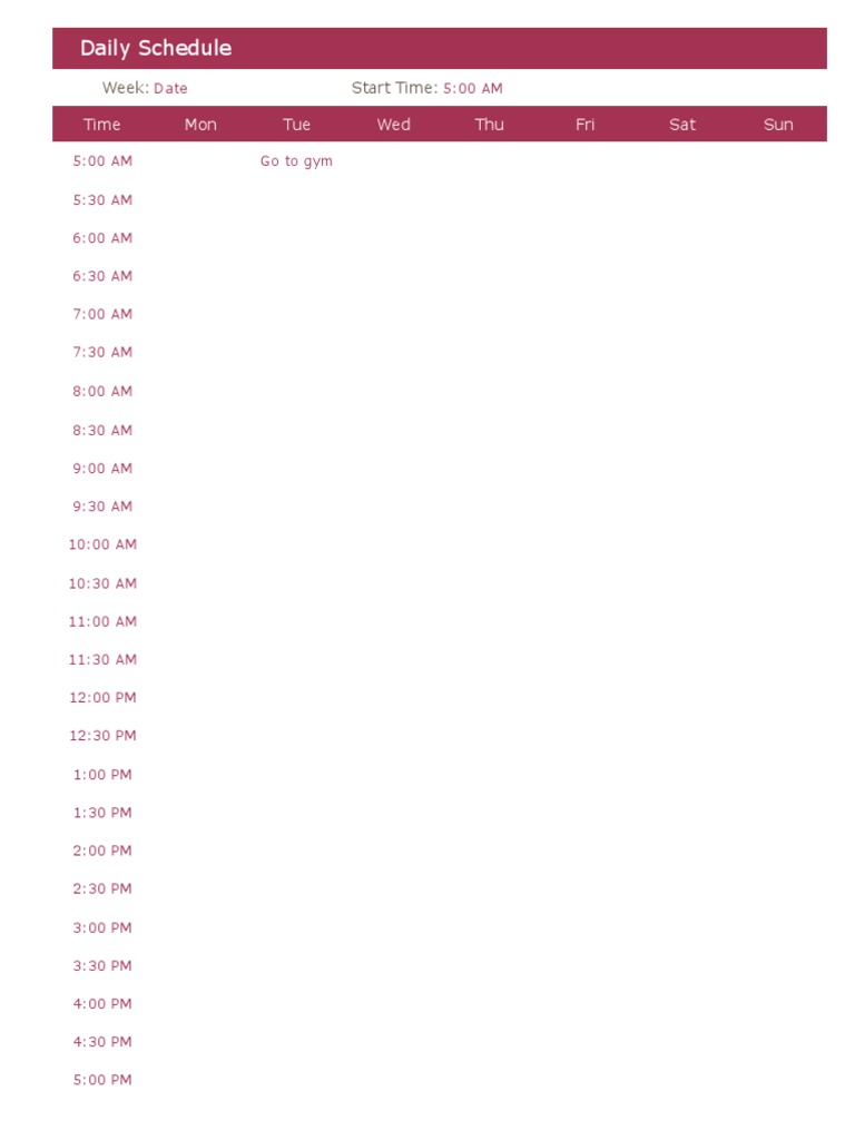 Weekly Daily Schedule Template | PDF | Cooking, Food & Wine | Lifestyle