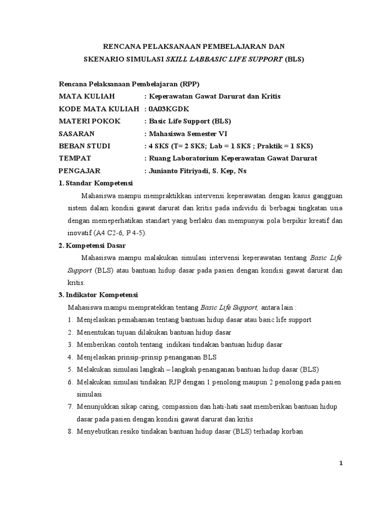 Contoh RPP Kompetensi BLS | PDF | Karier & Perkembangan | Sains ...
