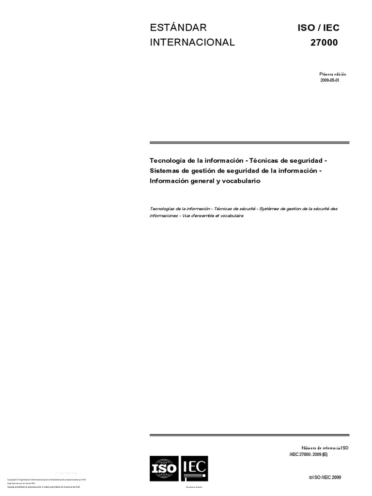 ISO 27000-2009.en - Es | PDF | Organización internacional para la estandarización | Seguridad de ...