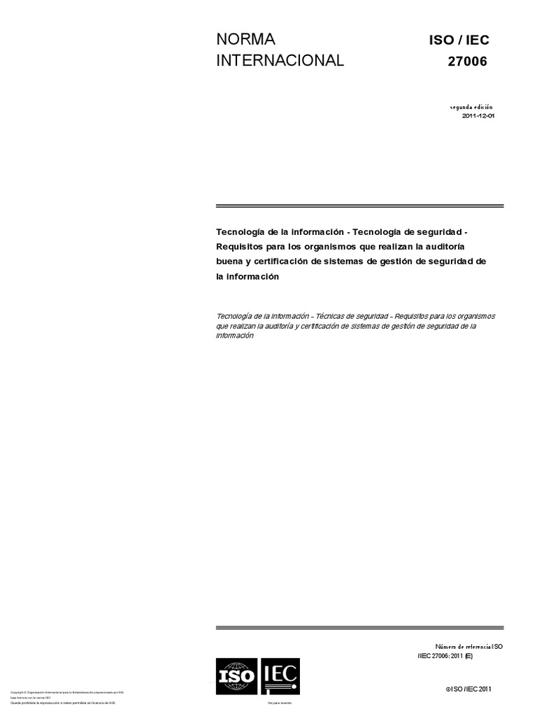 ISO 27006-2011s.fr - Es | PDF | Organización internacional para la ...