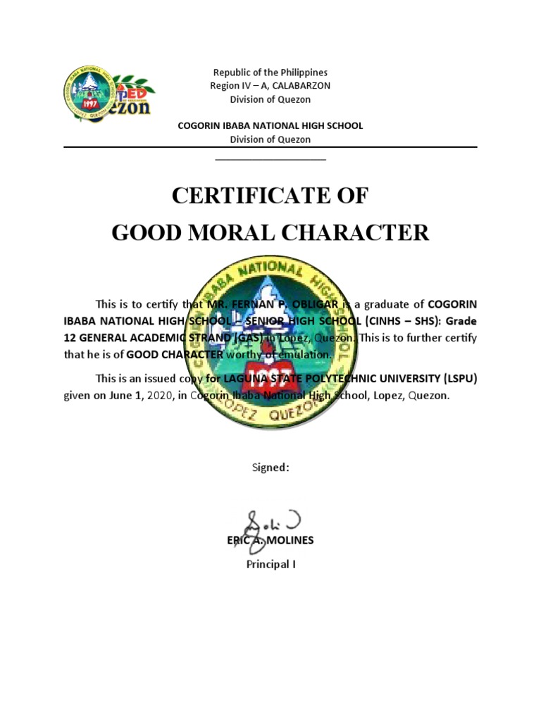 Good Moral Certificate | PDF