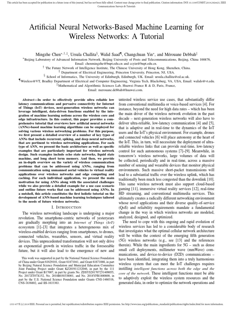 Artificial Neural Networks-Based Machine Learning For Wireless Networks ...