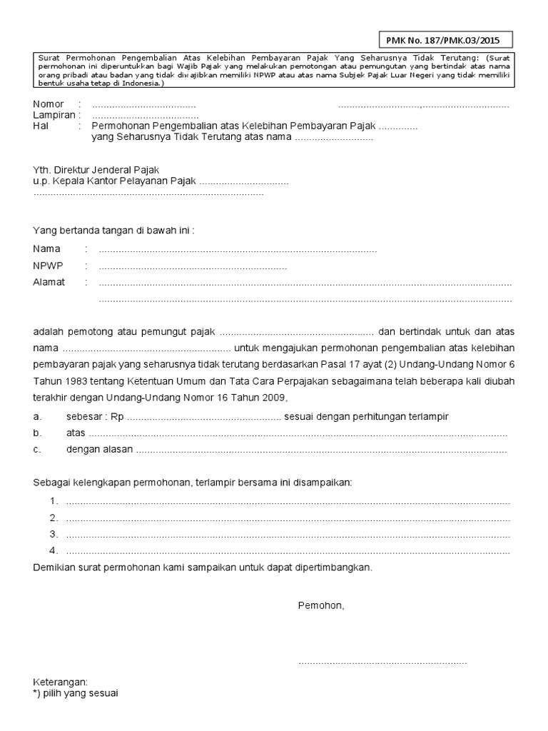 Permohonan Pengembalian Pajak Tidak Terutang | PDF