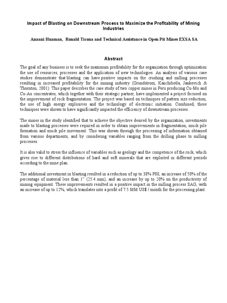 Impact of Blasting On Downstream Process To Maximize The Profitability ...