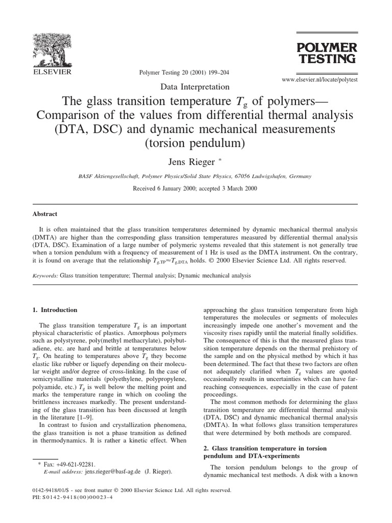 The Glass Transition Temperature TG of Polymers-Comparison of The ...