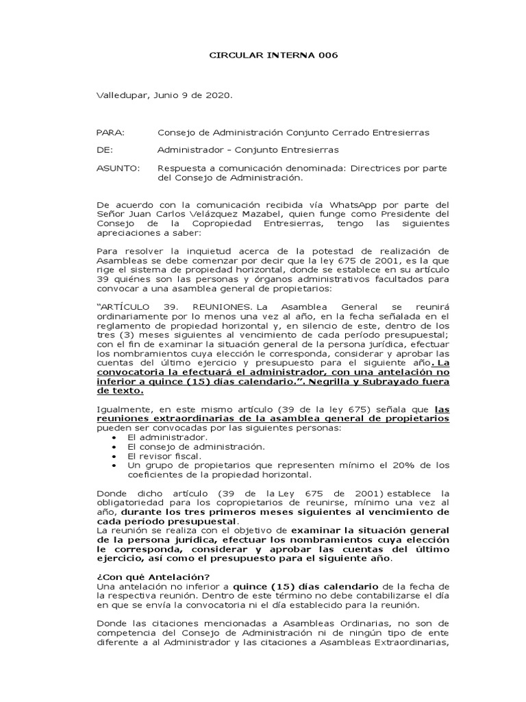 Circular Interna 006 | PDF | Condominio | Contabilidad
