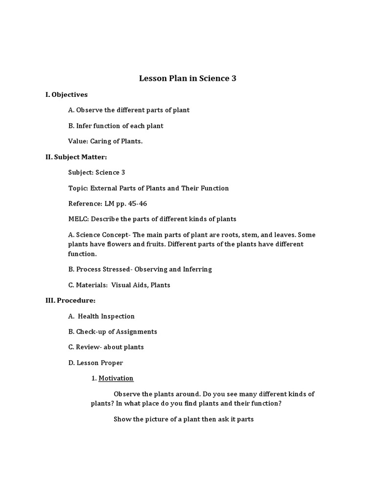 Grade 3 Lesson Plan: Parts of Plants | PDF | Plants | Flowers