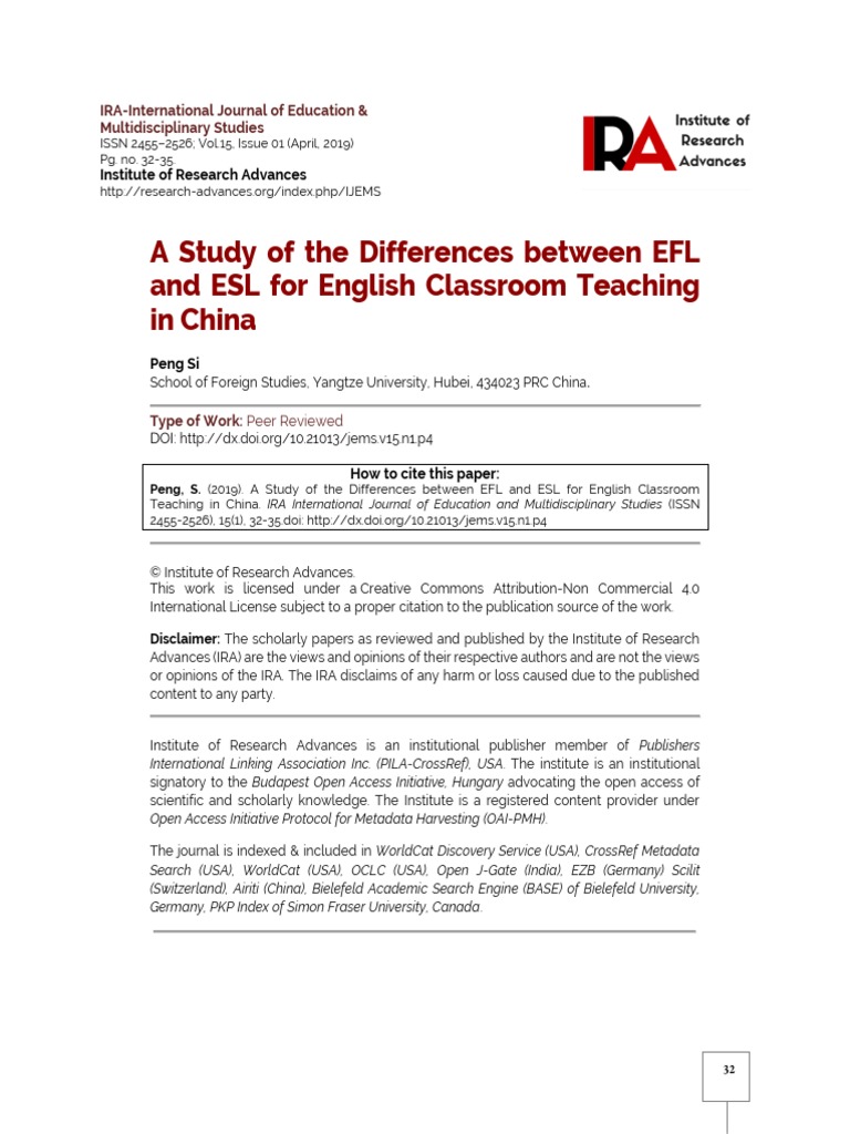 A Study of The Differences Between EFL and ESL For PDF | PDF | English ...