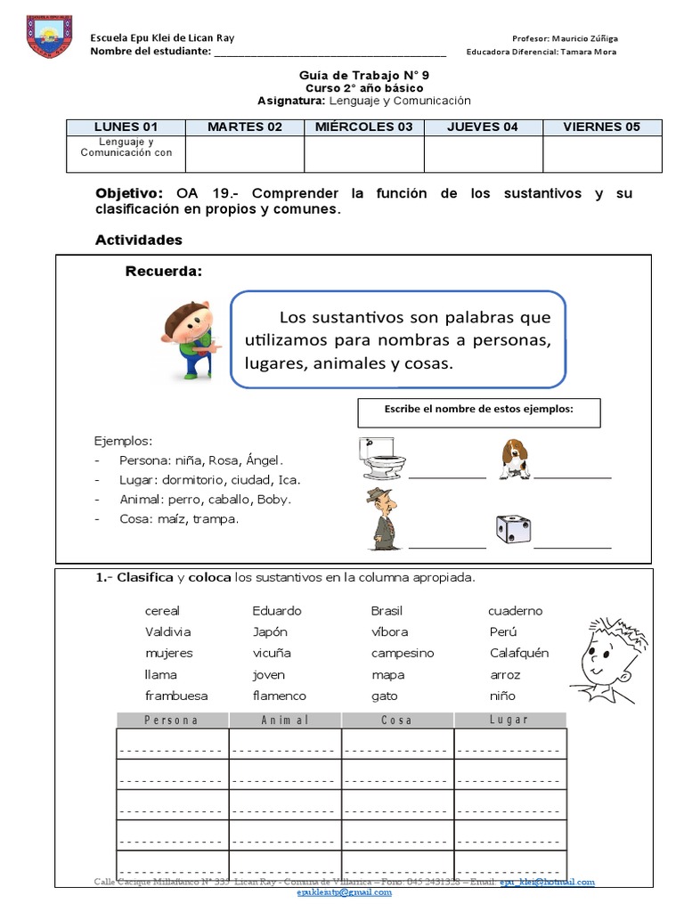 Guia de Sustantivos Segundo Básico | PDF