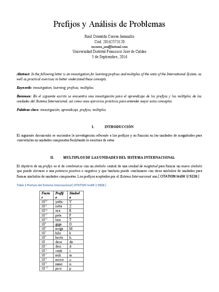 Aprendizaje de Prefijos del SI y Ejercicios | PDF | Cantidad | Sistema ...