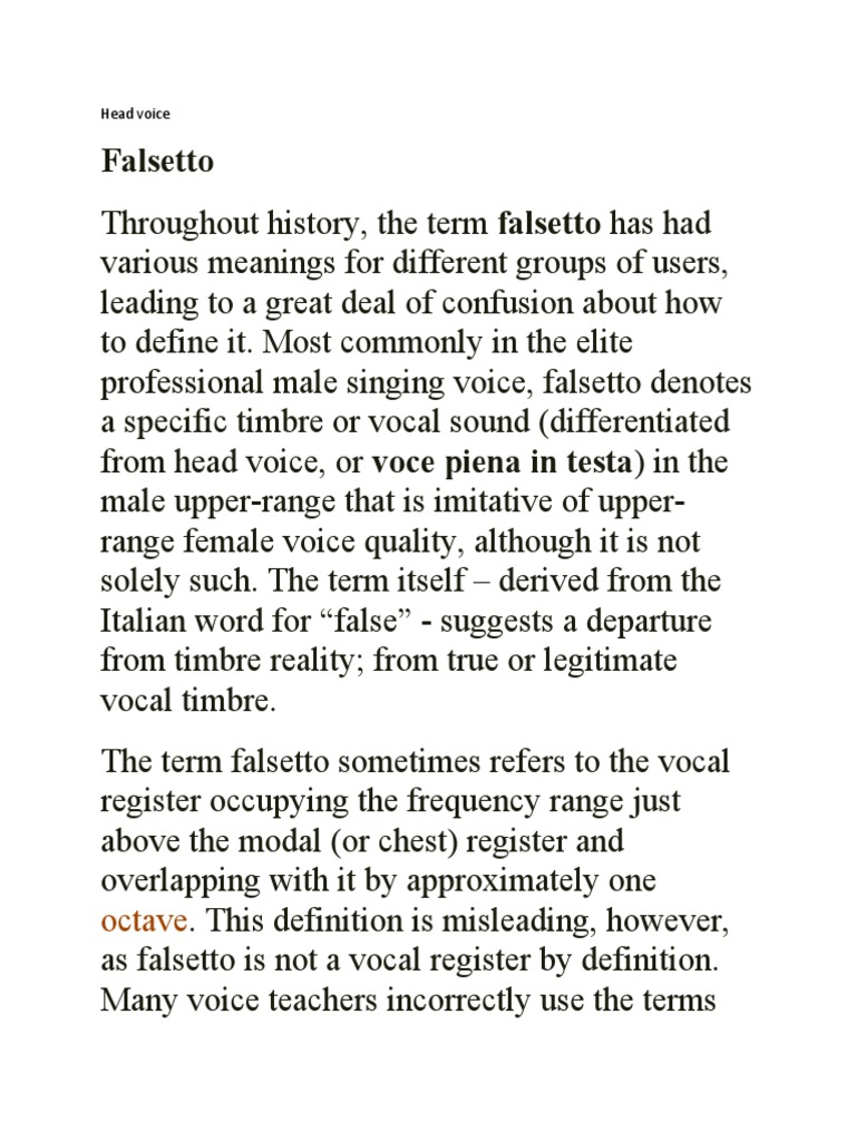 What Is Head Voice VS. Falsetto | PDF | Singing | Human Voice