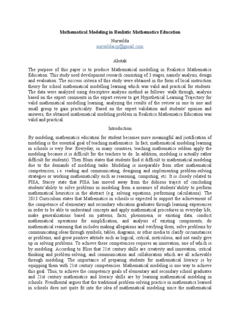 Mathematical Modeling in Realistic Mathematics Education | PDF ...