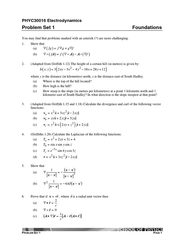 Problem Set 1 Foundations: PHYC30016 Electrodynamics | PDF ...