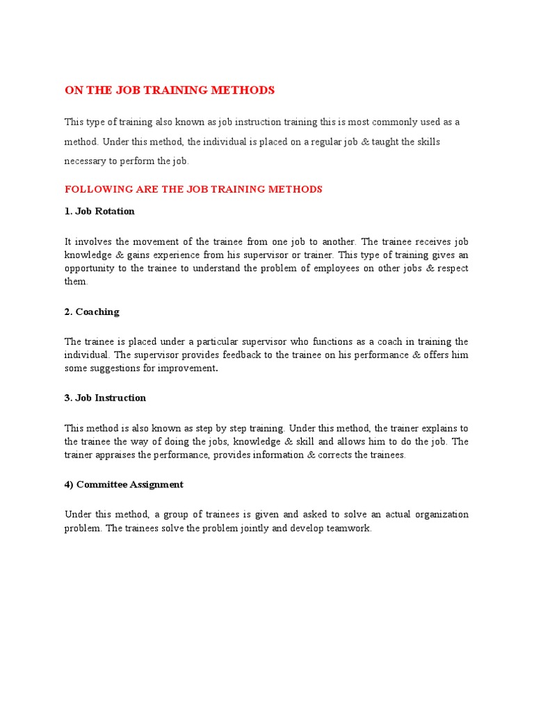 On The Job Training Methods | PDF | Career & Growth | Self-Improvement