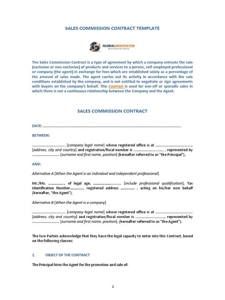 Sales Commission Contract Agreement Template Sample | PDF | Franchising ...