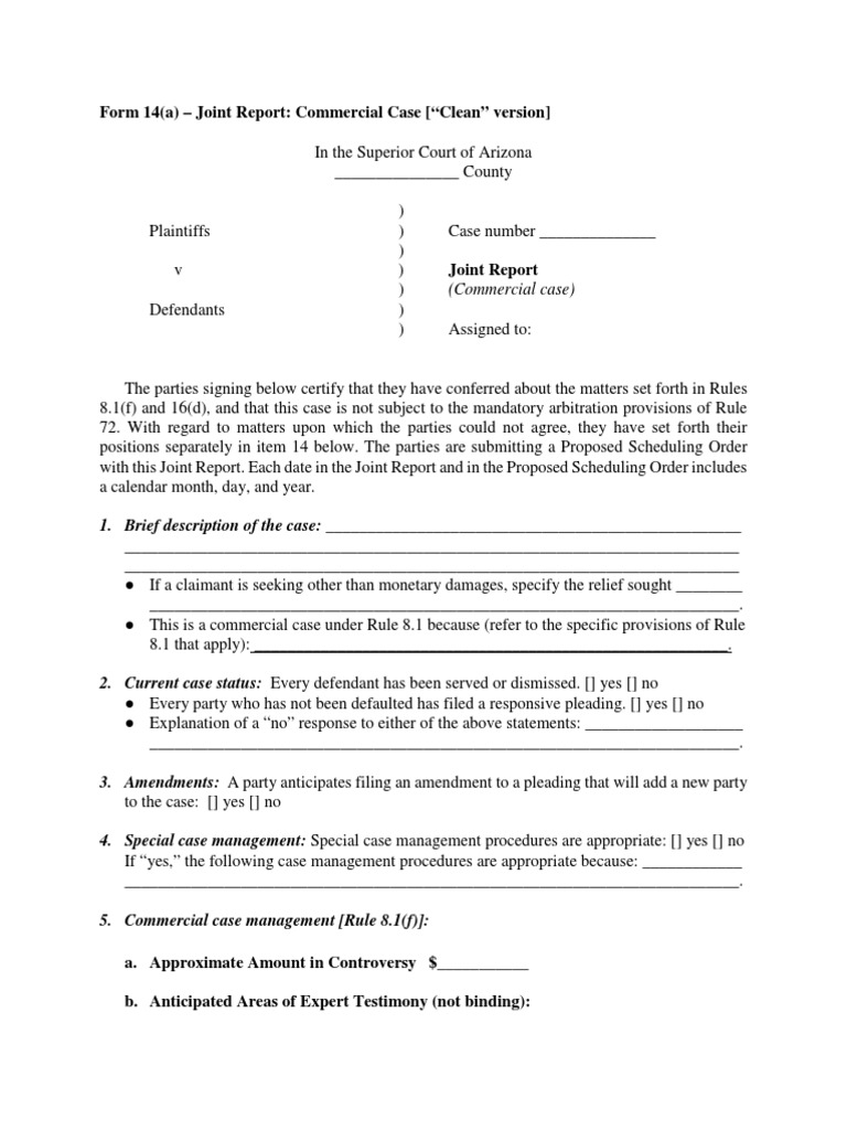 Maricopa Arizona Form 14a Joint Report | PDF | Pleading | Mediation