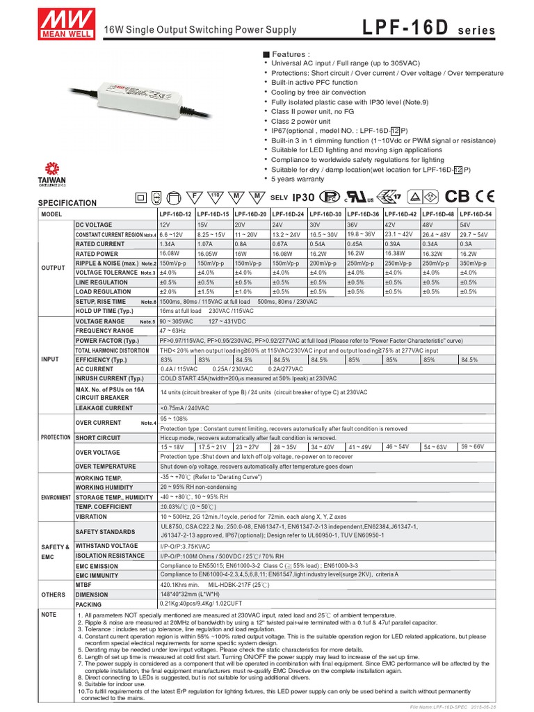 LPF 16D Spec PDF | PDF | Power Supply | Rectifier