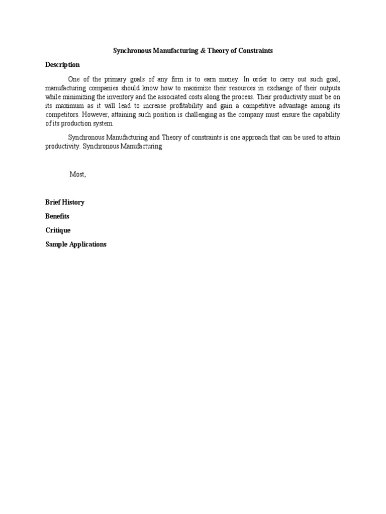 Synchronous Manufacturing | PDF | Business