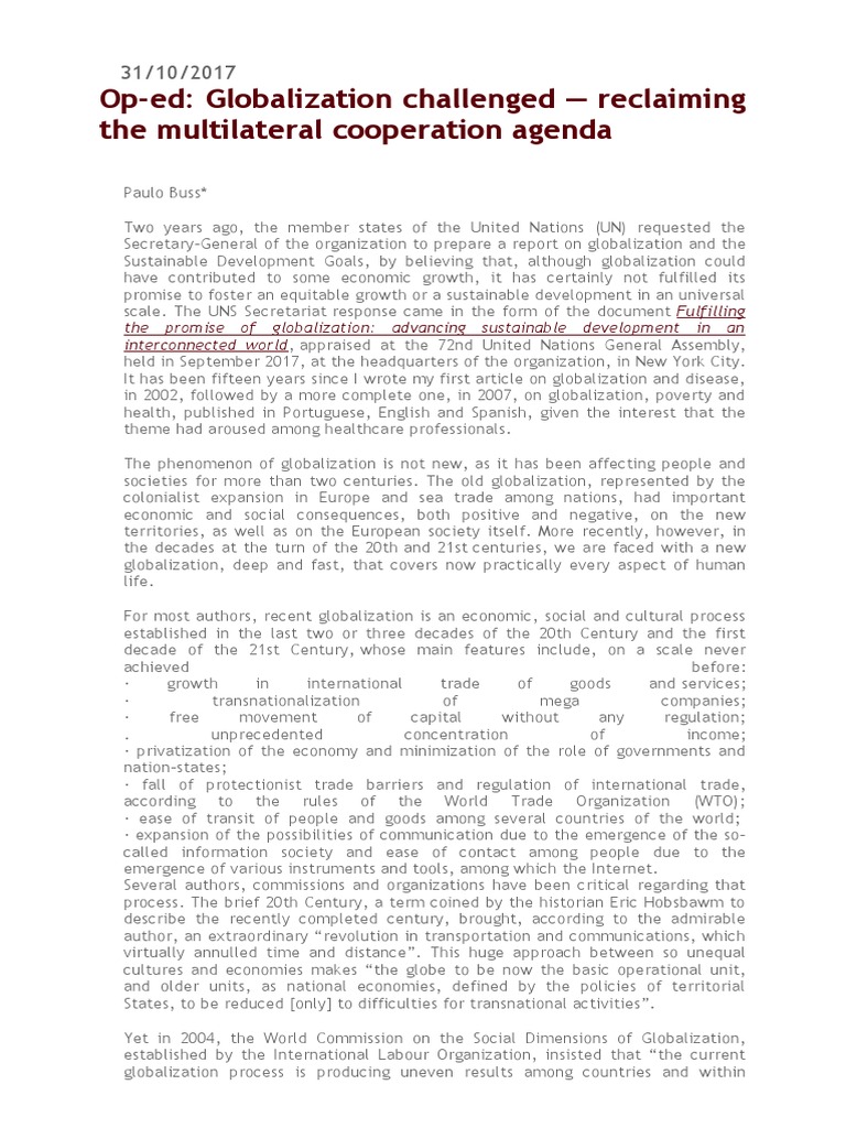 Op-Ed: Globalization Challenged - Reclaiming The Multilateral ...