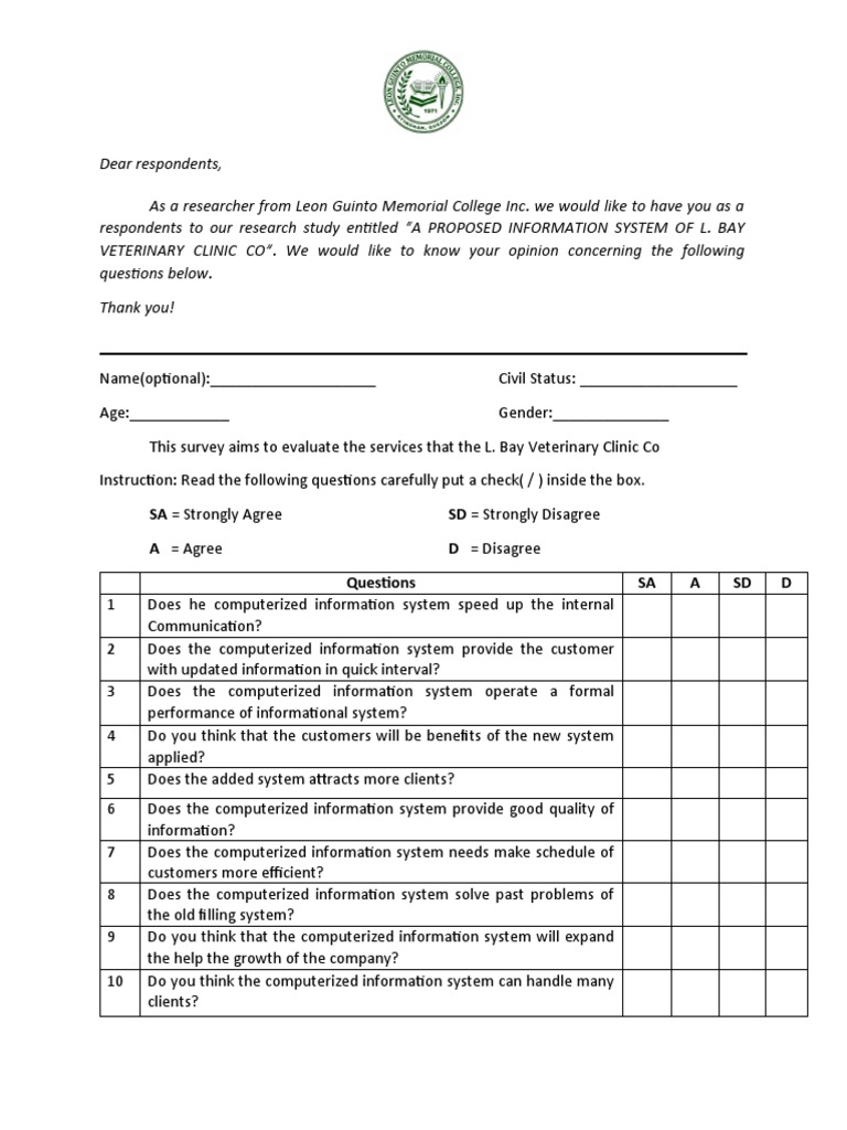 SA Strongly Agree SD Strongly Disagree A Agree D Disagree Questions SA ...