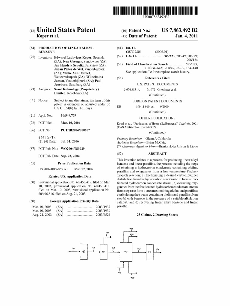 US7863492 LAB Sasol | PDF | Alkane | Alkene