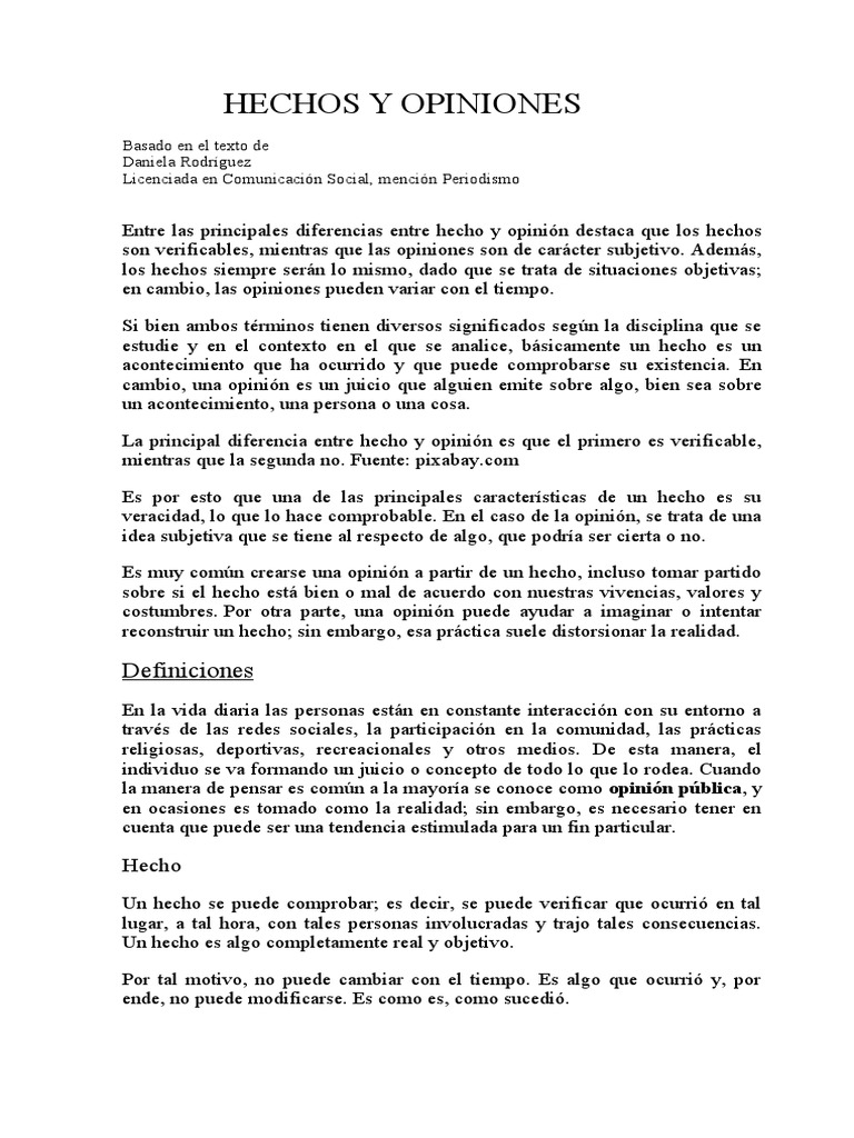 Diferencias entre Hechos y Opiniones | PDF | Subjetividad | Concepto