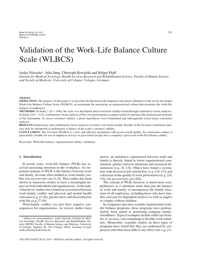 Validation of The Work-Life Balance Culture Scale (WLBCS) | Download Free PDF | Factor Analysis ...