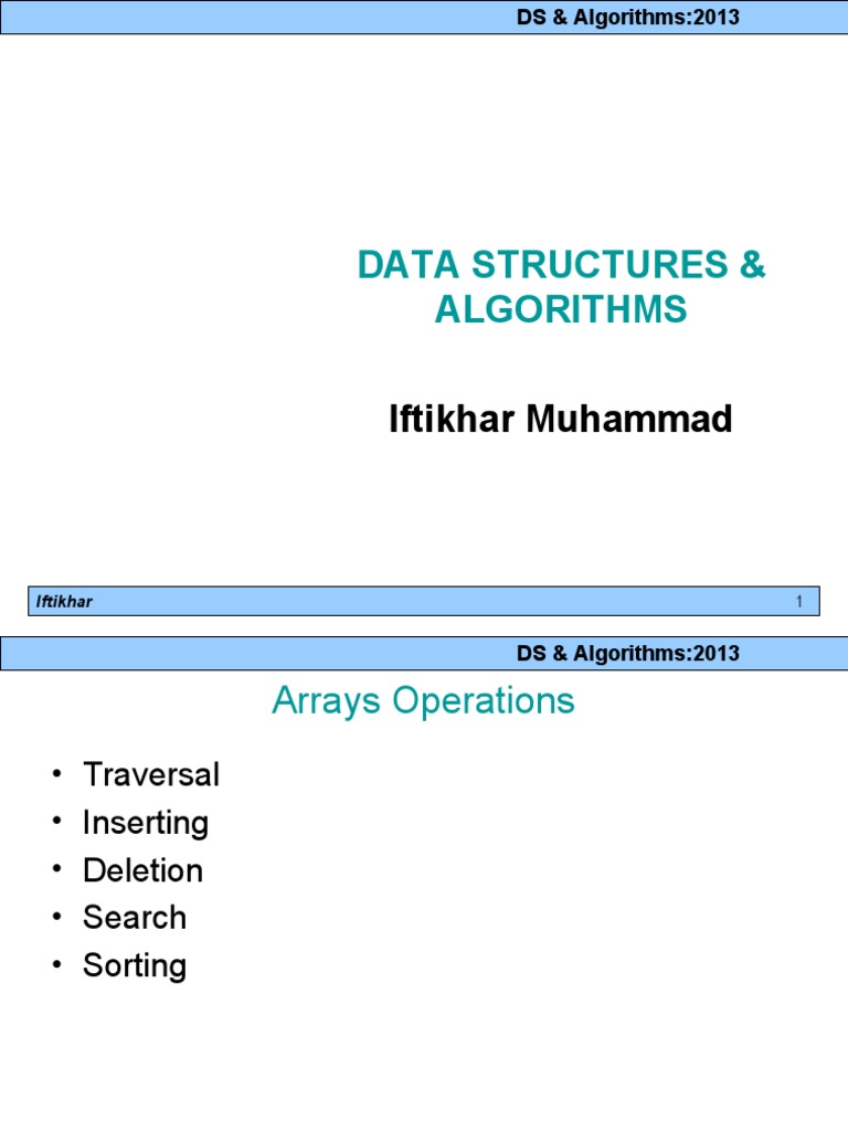 Data Structures And Algorithms Iftikhar Muhammad Pdf Array Data Structure Time Complexity