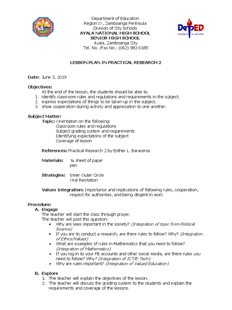 PR2 Lesson Plan | PDF | Classroom | Teachers