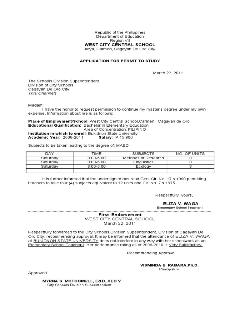 Permit Request for Master's Study | PDF | Academia | Educational ...