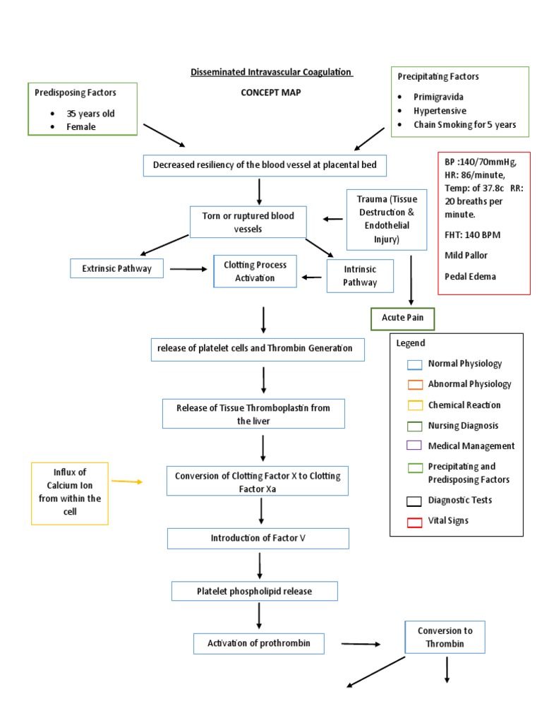 DIC Pathophysiology Concept Map | PDF | Coagulation | Platelet