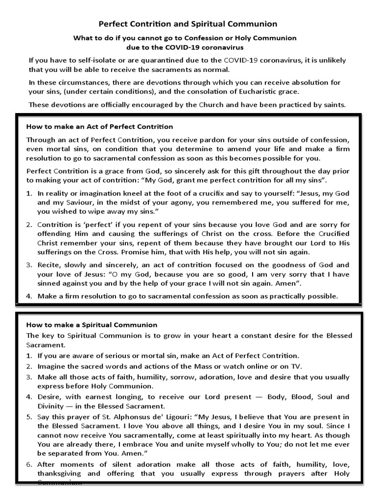 Perfect Contrition and Spiritual Communion | PDF | Eucharist ...