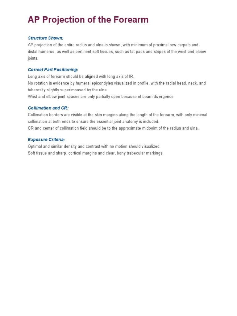 AP Projection of The Forearm | PDF