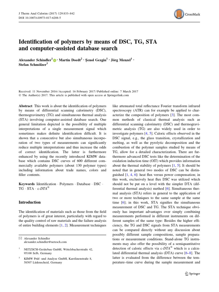 Identification of Polymers by Means of DSC, TG, STA and Computer ...