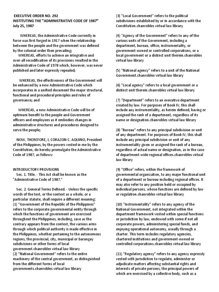 Instituting The "Administrative Code of 1987" July 25, 1987 | PDF ...