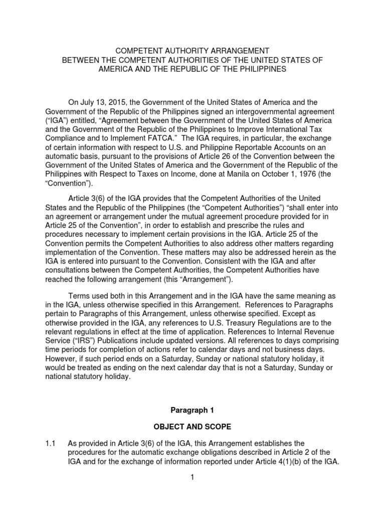 US-Philippines FATCA Agreement Details | PDF | Xml | Metadata
